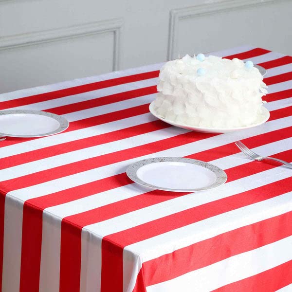 TABLECLOTHSFACTORY 60"x102" Red & White Stripe Satin Rectangle Tablecloth Seamless Tablecloth for Wedding Party Event