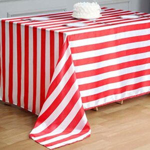 TABLECLOTHSFACTORY 60"x102" Red & White Stripe Satin Rectangle Tablecloth Seamless Tablecloth for Wedding Party Event