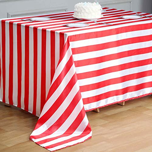 TABLECLOTHSFACTORY 60"x102" Red & White Stripe Satin Rectangle Tablecloth Seamless Tablecloth for Wedding Party Event