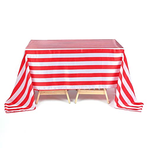 TABLECLOTHSFACTORY 60"x102" Red & White Stripe Satin Rectangle Tablecloth Seamless Tablecloth for Wedding Party Event