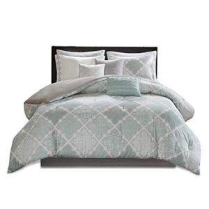 Madison Park Cadence 9 Piece Cotton Sateen Comforter Set, King (104 in x 92 in), Aqua