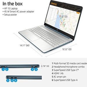 HP 15 15.6" FHD Business Laptop Computer, Hexa-Core AMD Ryzen 5 5500U (Beat i5-1135G7), 16GB DDR4 RAM, 512GB PCIe SSD, 802.11AC WiFi, Bluetooth 4.2, Spruce Blue, Windows 11 Pro, BROAG 64GB Flash Drive