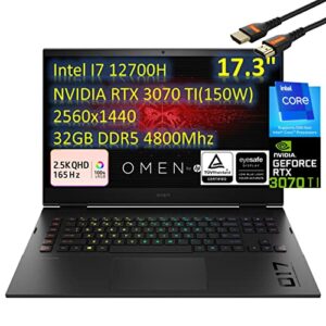 hp high performance omen 17.3″ gaming laptop – 12th gen intel core i7-12700h – full power geforce rtx 3070 ti(150w) – qhd(2560 x 1440) 100% srgb-165hz – tb4 – w/hdmi (32gb ddr5 | 2tb pcie ssd)