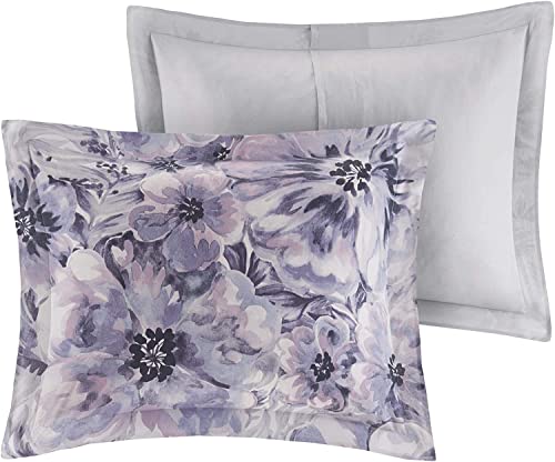 Madison Park Enza 100% Cotton Duvet Beautiful Floral Design All Season, Breathable Comforter Cover Bedding Set, Matching Shams, Full/Queen(90"x90"), Purple 3 Piece