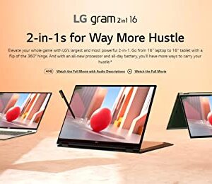 LG gram 16'' 2-in-1 Ultra-Lightweight Laptop, WQXGA(2560 x 1600) IPS 16:10 TouchDisplay, Intel Evo Core i7-1165G7, Wi-Fi 6, 21 hr BatteryLife, Thunderbolt4, Stylus Pen, Win 11（16GB RAM | 1TB PCIe SSD）