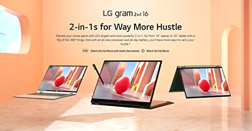 LG gram 16'' 2-in-1 Ultra-Lightweight Laptop, WQXGA(2560 x 1600) IPS 16:10 TouchDisplay, Intel Evo Core i7-1165G7, Wi-Fi 6, 21 hr BatteryLife, Thunderbolt4, Stylus Pen, Win 11（16GB RAM | 1TB PCIe SSD）