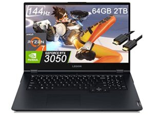 2023 lenovo legion 5 17.3″ fhd ips 144hz (amd 8-core ryzen 7-5800h, 64gb ram, 2tb pcie ssd, geforce rtx 3050 4gb) gaming laptop, backlit keyboard, wifi 6, freesync, ray tracing, ist cable, win 11 home