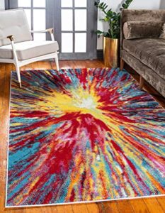 unique loom lyon collection modern abstract tie-dye fireworks area rug, 9 x 12 feet, multi/blue