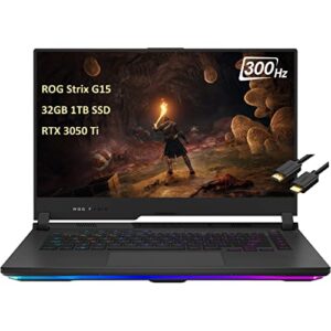 asus rog strix g15 15.6″ fhd 300hz (32gb ram, 1tb pcie ssd, amd 8-core ryzen 7 4800h (beat i7-10750h), rtx 3050 ti) ips gaming laptop, rgb backlit, type-c, wi-fi 6, windows 11 home (renewed)