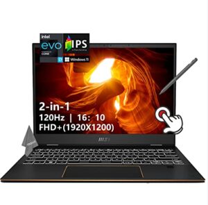 msi summit e13 13.4″ 2-in-1 laptop, 14 cores 12th gen intel evo core i7-1280p, 120hz, 100%srgb, 16:10, wi-fi 6e, dts, hi-res, thunberbolt 4, w/cloth and msi pen (16gb lpddr5 ram | 1tb pcie ssd)