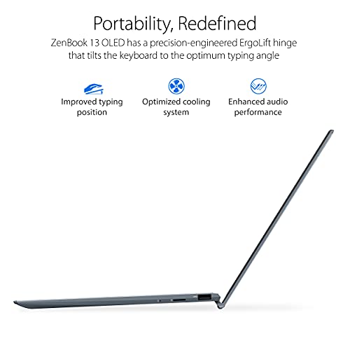 ASUS ZenBook 13 OLED Ultra-Slim Laptop, 13.3” OLED FHD NanoEdge Bezel Display, AMD Ryzen 5 5500U, 8GB LPDDR4X RAM, 512GB PCIe SSD, NumberPad, Wi-Fi 5, Windows 11 Home, Pine Grey, UM325UA-DH51