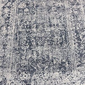 Unique Loom Chateau Collection Traditional, Vintage, Textured, Medallion, Distressed, Victorian Area Rug, 5 ft x 8 ft, Navy Blue/Beige