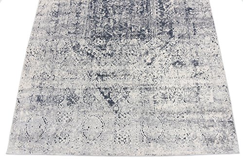 Unique Loom Chateau Collection Traditional, Vintage, Textured, Medallion, Distressed, Victorian Area Rug, 5 ft x 8 ft, Navy Blue/Beige