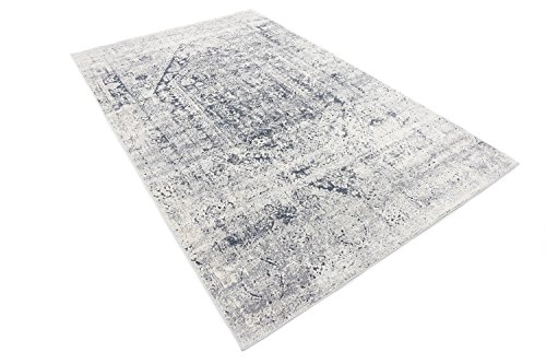 Unique Loom Chateau Collection Traditional, Vintage, Textured, Medallion, Distressed, Victorian Area Rug, 5 ft x 8 ft, Navy Blue/Beige