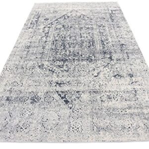 Unique Loom Chateau Collection Traditional, Vintage, Textured, Medallion, Distressed, Victorian Area Rug, 5 ft x 8 ft, Navy Blue/Beige