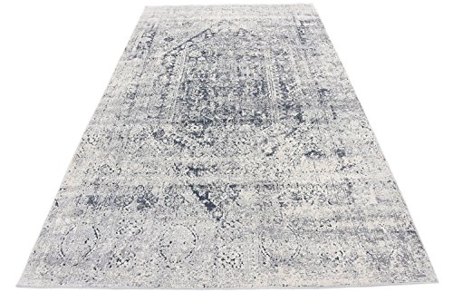 Unique Loom Chateau Collection Traditional, Vintage, Textured, Medallion, Distressed, Victorian Area Rug, 5 ft x 8 ft, Navy Blue/Beige