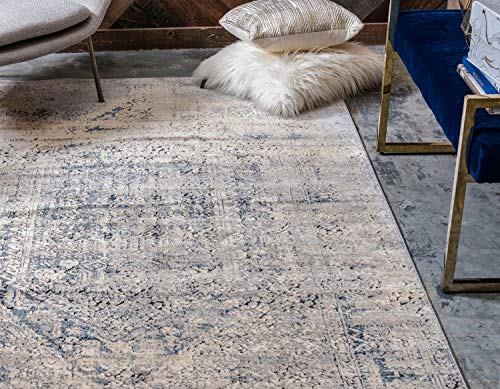 Unique Loom Chateau Collection Traditional, Vintage, Textured, Medallion, Distressed, Victorian Area Rug, 5 ft x 8 ft, Navy Blue/Beige