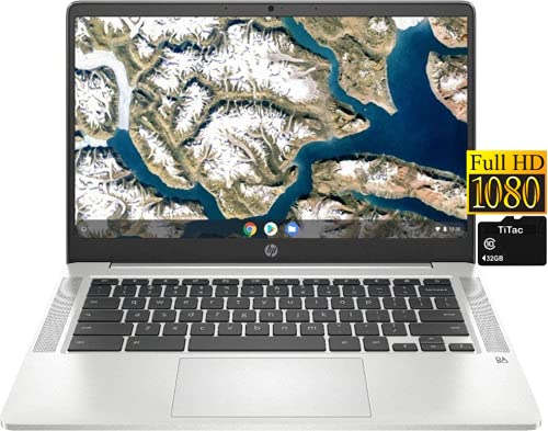 2021 HP Chromebook 14 Inch Full HD Display Laptop, Intel Celeron N4000 up to 2.6 GHz, 4GB RAM, 32GB eMMC, WiFi, Webcam, USB Type C, Chrome OS + TiTac Accessory (Zoom or Google Classroom Compatible)