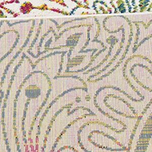 Unique Loom Lyon Collection Colorful Abstract Floral Rainbow Gradient Area Rug, 4 x 6 Feet, Ivory/Pink