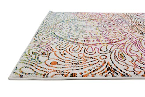 Unique Loom Lyon Collection Colorful Abstract Floral Rainbow Gradient Area Rug, 4 x 6 Feet, Ivory/Pink