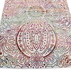 Unique Loom Lyon Collection Colorful Abstract Floral Rainbow Gradient Area Rug, 4 x 6 Feet, Ivory/Pink