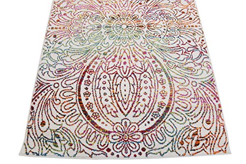 Unique Loom Lyon Collection Colorful Abstract Floral Rainbow Gradient Area Rug, 4 x 6 Feet, Ivory/Pink