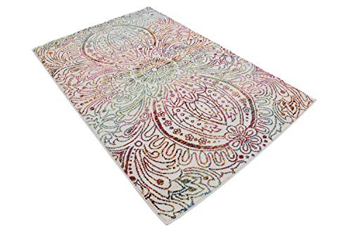 Unique Loom Lyon Collection Colorful Abstract Floral Rainbow Gradient Area Rug, 4 x 6 Feet, Ivory/Pink