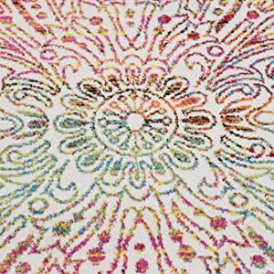 Unique Loom Lyon Collection Colorful Abstract Floral Rainbow Gradient Area Rug, 4 x 6 Feet, Ivory/Pink