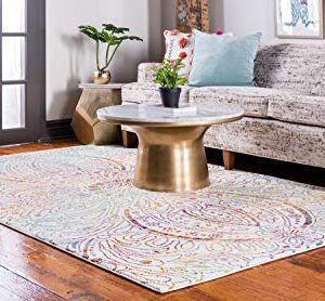 Unique Loom Lyon Collection Colorful Abstract Floral Rainbow Gradient Area Rug, 4 x 6 Feet, Ivory/Pink