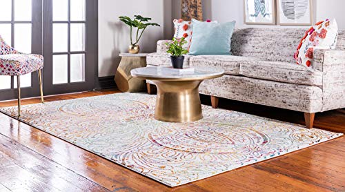 Unique Loom Lyon Collection Colorful Abstract Floral Rainbow Gradient Area Rug, 4 x 6 Feet, Ivory/Pink