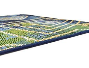 Unique Loom Modern Collection Abstract, Geometric, Spirals, Vintage, Indoor and Outdoor Area Rug, 2' 0" x 6' 0", Navy Blue/Green