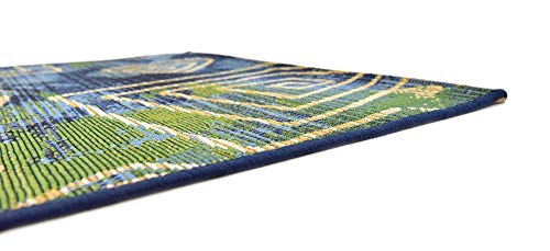 Unique Loom Modern Collection Abstract, Geometric, Spirals, Vintage, Indoor and Outdoor Area Rug, 2' 0" x 6' 0", Navy Blue/Green