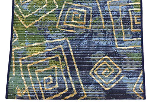 Unique Loom Modern Collection Abstract, Geometric, Spirals, Vintage, Indoor and Outdoor Area Rug, 2' 0" x 6' 0", Navy Blue/Green