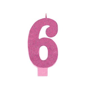 amscan pink #6 birthday glitter 5.25″ numeral candle