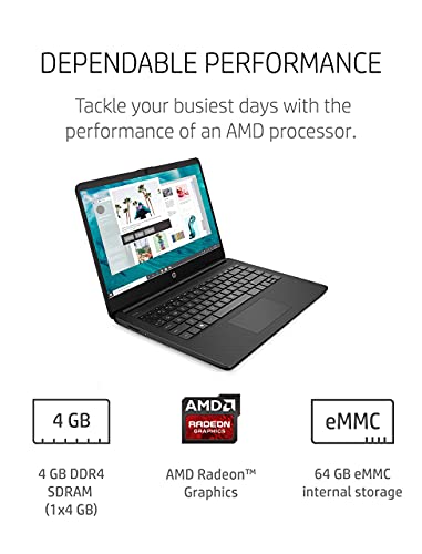 HP 14 Laptop, AMD 3020e, 4 GB DDR4 RAM, 64 GB eMMC Storage, 14-inch HD Touchscreen Display, Windows 10 Home in S Mode with Microsoft 365 Included for 1 Year (14-fq0050nr, 2020 Model) (Renewed)