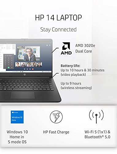 HP 14 Laptop, AMD 3020e, 4 GB DDR4 RAM, 64 GB eMMC Storage, 14-inch HD Touchscreen Display, Windows 10 Home in S Mode with Microsoft 365 Included for 1 Year (14-fq0050nr, 2020 Model) (Renewed)