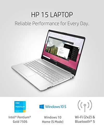 HP 15 inch Laptop, Intel Pentium Gold 7505 Processor, Intel UHD Graphics, 128 GB SSD, Windows 10 Home (15-dy2010nr, Natural Silver)