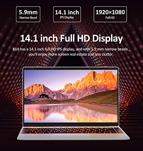 VGKE B14 Windows 10 Laptop, 14 inches Full HD 1920*1080 IPS 100% sRGB Display, Itel X7-E3950 Quad-Core, 6GB LPDDR3, 128GB SSD, Expandable 1TB, 4K, WiFi, BT4.0 (Silver)