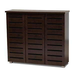 wholesale interiors baxton studio adalwin modern and contemporary 3-door dark brown wooden entryway shoes storage cabinet