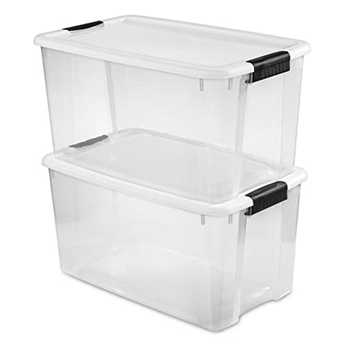 Sterilite 70 Quart Ultra Clear Plastic Stacking Storage Container Tote with Latching Lid for Home Organization in Garage, Attic, or Closets, 20 Pack