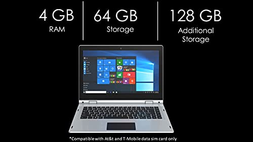 IVIEW Megatron 4G LTE 14.1" Touch Screen, 1920 × 1080 IPS High Resolution, Intel Celeron Dual Core 4GB/64GB Storage 360° Convertible Laptop