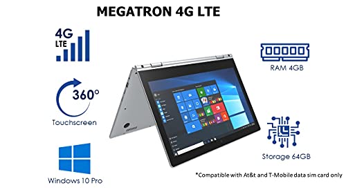 IVIEW Megatron 4G LTE 14.1" Touch Screen, 1920 × 1080 IPS High Resolution, Intel Celeron Dual Core 4GB/64GB Storage 360° Convertible Laptop