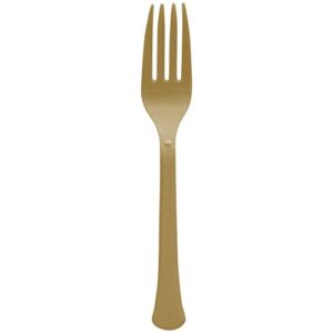 amscan premium heavy weight plastic forks party supplies, one size, gold