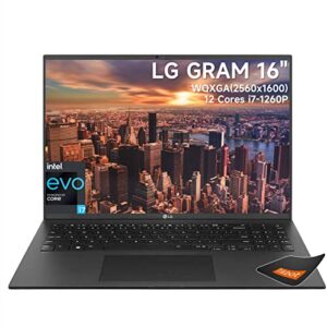 lg gram lightweight laptop 16″ wqxga ips lgd dci-p3 99% (2560 x 1600) display intel evo core i7-1260p dts x ultra fhd webcam backlit keyboard wifi 6e thunderbolt 4 windows 11 (16gb ram | 512gb ssd)