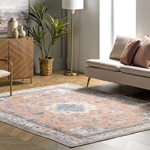 nuloom eleanor machine washable distressed medallion area rug, 4′ x 6′, multi