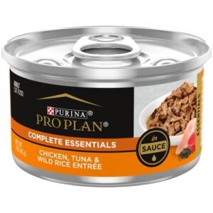 purina pro plan gravy wet cat food, complete essentials chicken, tuna & wild rice entree in sauce – (24) 3 oz. pull-top cans