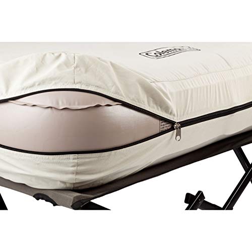 Coleman Camping Cot, Air Mattress, and Pump Combo | Folding Camp Cot and Air Bed with Side Tables and Battery Operated Pump