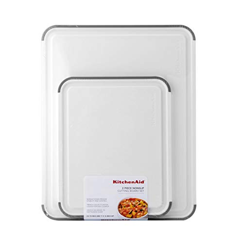 KitchenAid Classic Nonslip 2 Piece Plastic Cutting Board, Set of 2, White