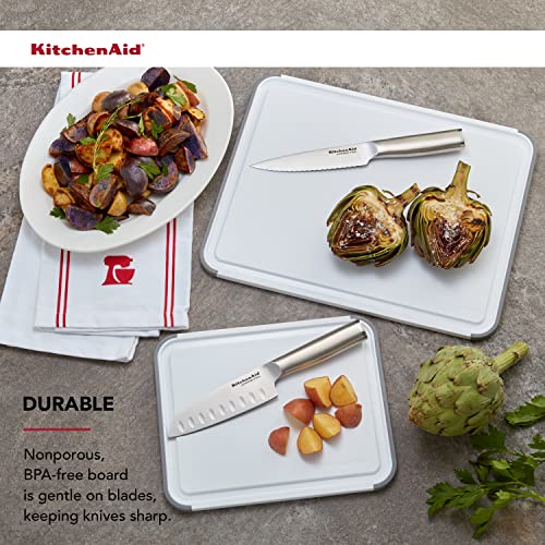 KitchenAid Classic Nonslip 2 Piece Plastic Cutting Board, Set of 2, White