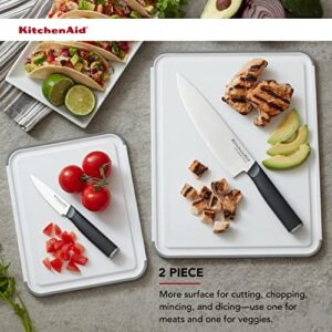 KitchenAid Classic Nonslip 2 Piece Plastic Cutting Board, Set of 2, White